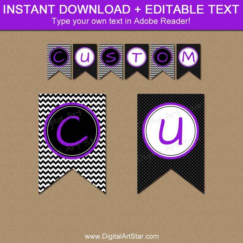 Black and Purple Decorations Printable Banner Template - Etsy
