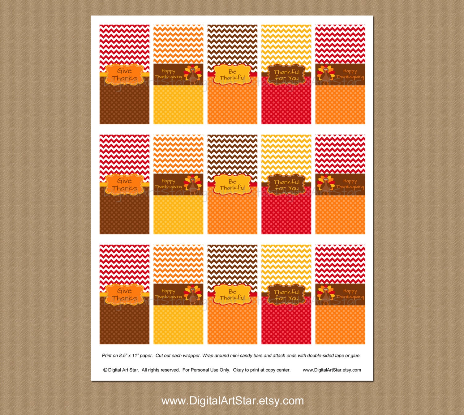 Thanksgiving Candy Bar Wrappers Printable Thanksgiving Party | Etsy