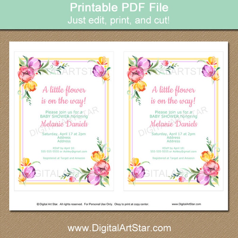 Spring Baby Shower Invitation Template Floral Baby Shower - Etsy