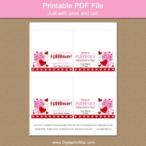 Cat Valentine Treat Bag Toppers, Valentine Party Favors for Kids ...