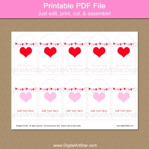 Printable Valentine Tags for Kids, Valentines Day Tags, Classroom ...