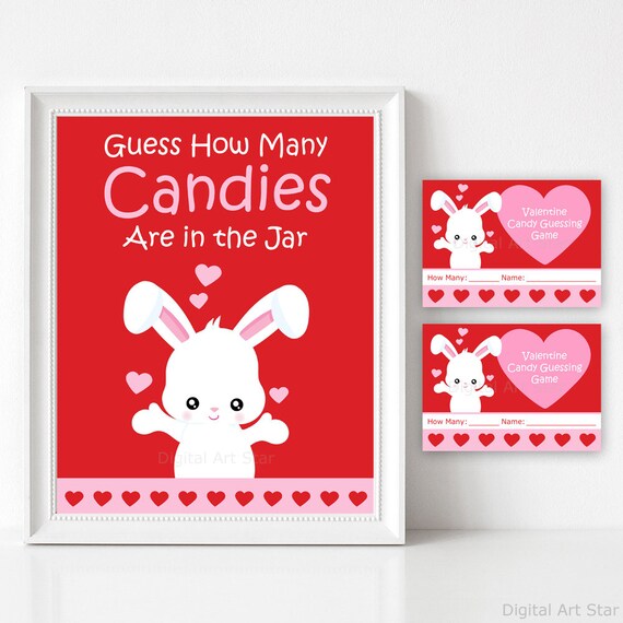 Bunny Valentine Candy Guessing Game and Sign, Valentine Candy Game ...