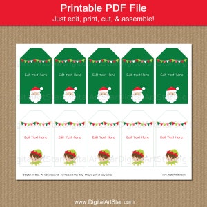 Holiday Tags, PRINTABLE Holiday Gift Tags, Santa Tags, Elf Tags, Kids ...