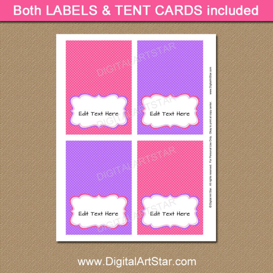 EDITABLE Pink and Purple Candy Buffet Labels DIY Food Labels - Etsy