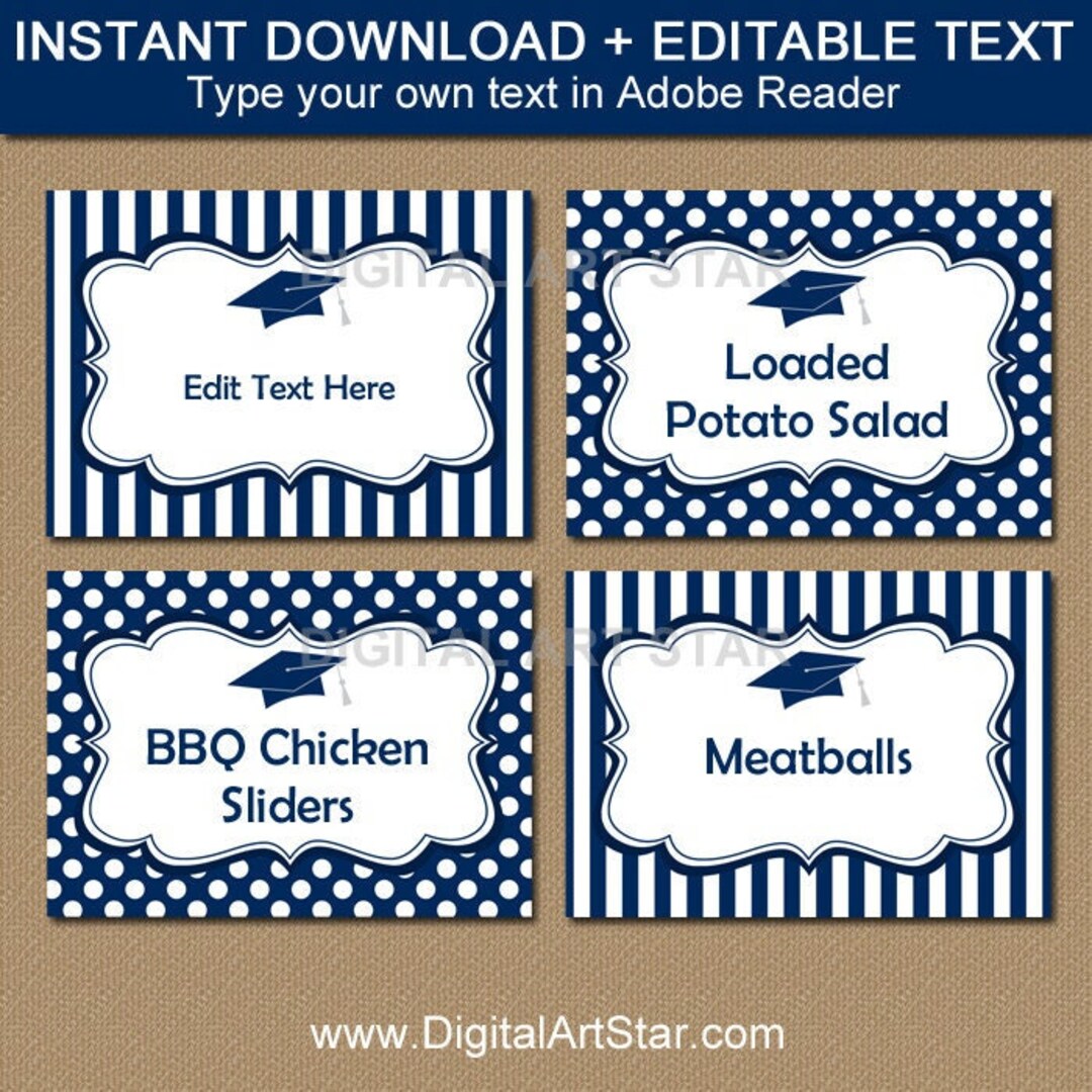 Navy and White Graduation Labels Printable Editable, Graduation Food ...