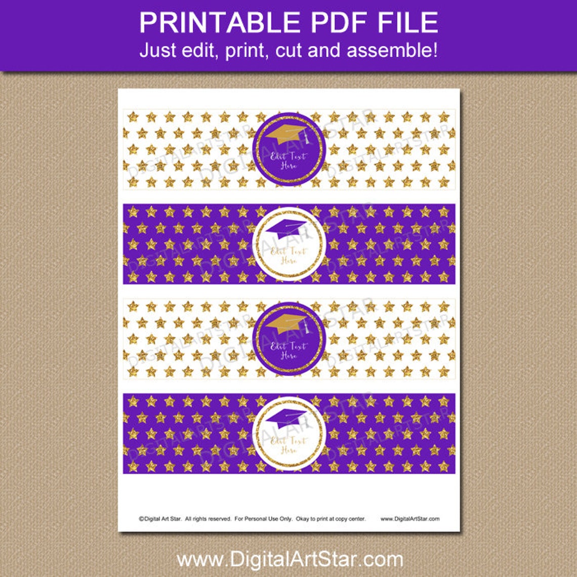 Purple and Gold Graduation Water Bottle Labels Purple - Etsy