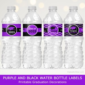 Purple and Black Graduation Water Bottle Labels Senior 2023 - Etsy