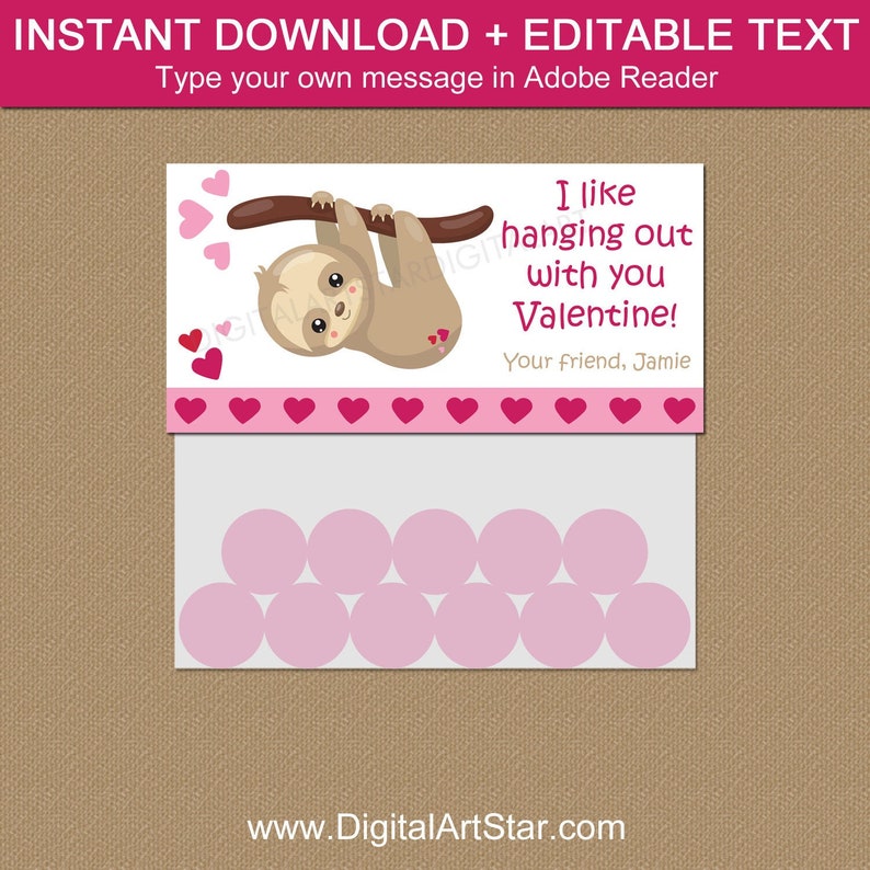 Sloth Valentine Bag Toppers Valentine Bags for Kids | Etsy