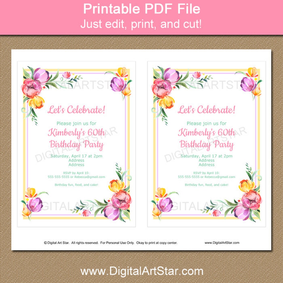 Spring Birthday Invitation Digital Woman Birthday Invitation | Etsy