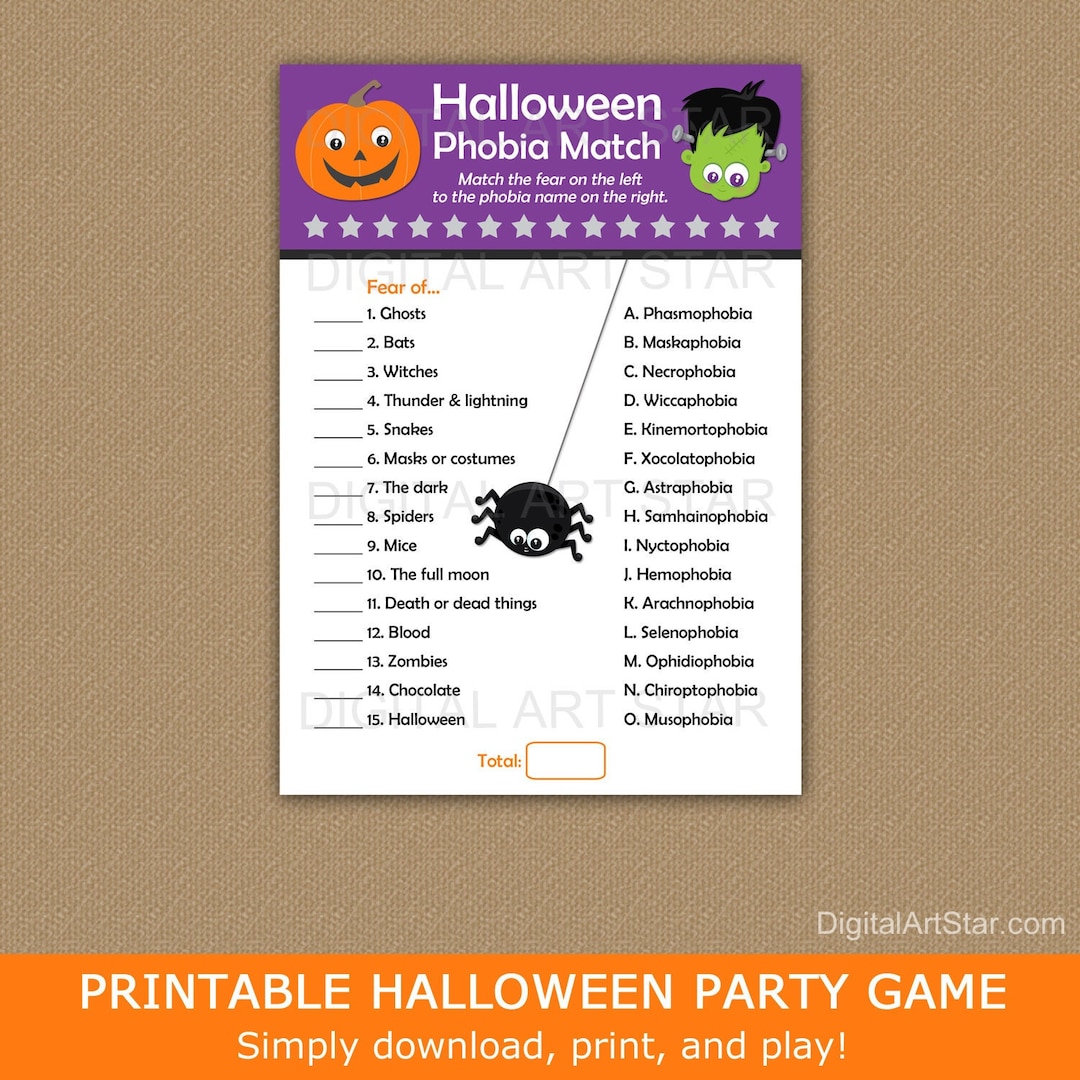 Halloween Phobia Game Halloween Phobia Matching Game Printable ...