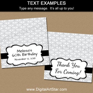 Printable Birthday Party Favors, Wedding Goodie Bag Toppers, Silver ...