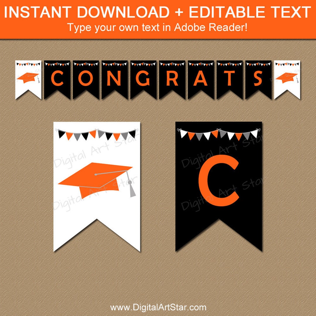 Orange and Black Graduation Banner 2024 Editable Banner Printable ...