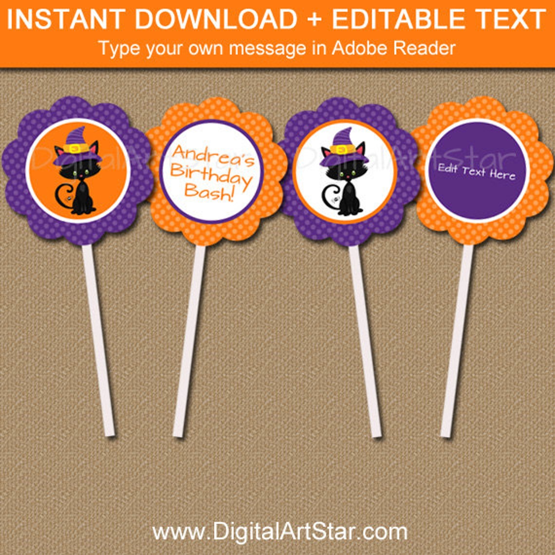 Black Cat Halloween Cupcake Toppers Printable Halloween Party - Etsy