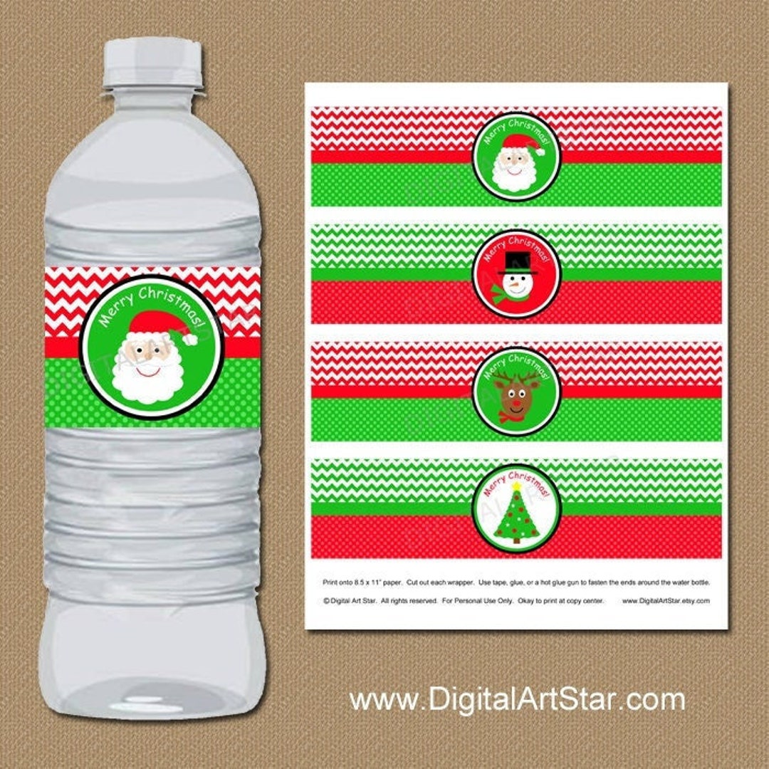 Christmas Water Bottle Label Template, Kids Christmas Party Decor ...