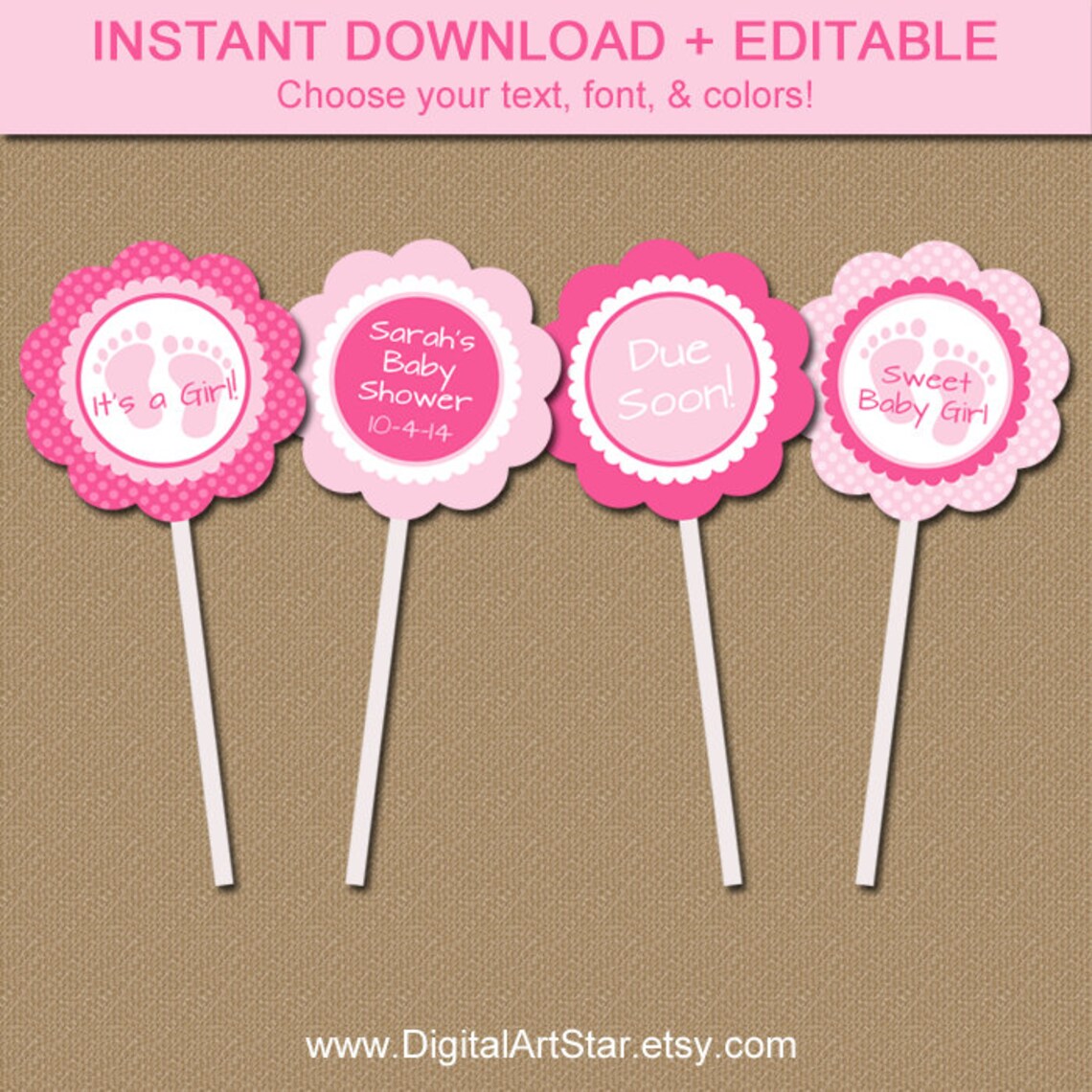 EDITABLE Baby Shower Printable Cupcake Toppers Digital - Etsy