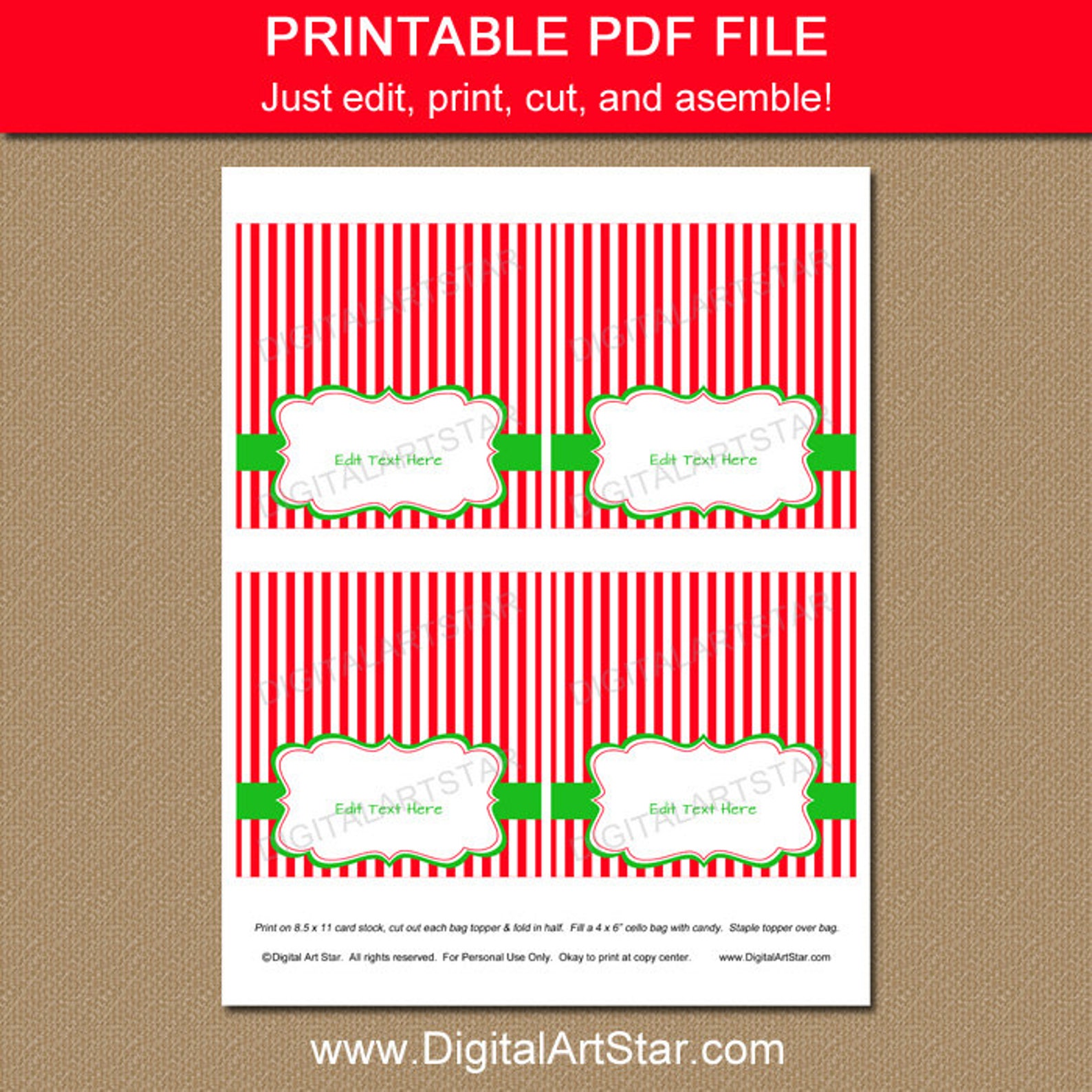 EDITABLE CHRISTMAS Treat Bag Toppers Christmas Candy Bag - Etsy