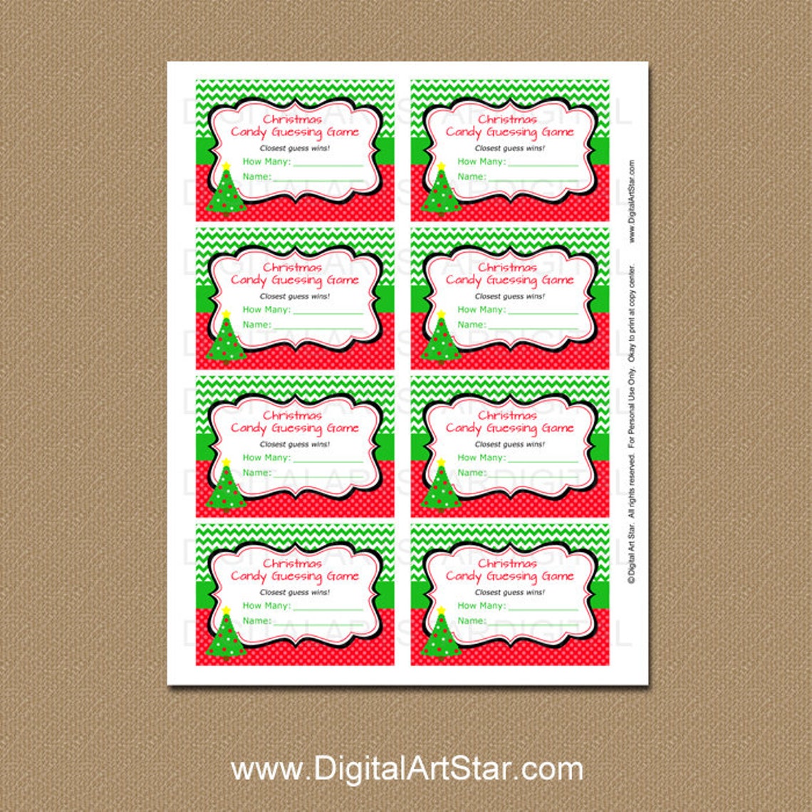 Printable Christmas Game Holiday Candy Guessing Game Guess - Etsy