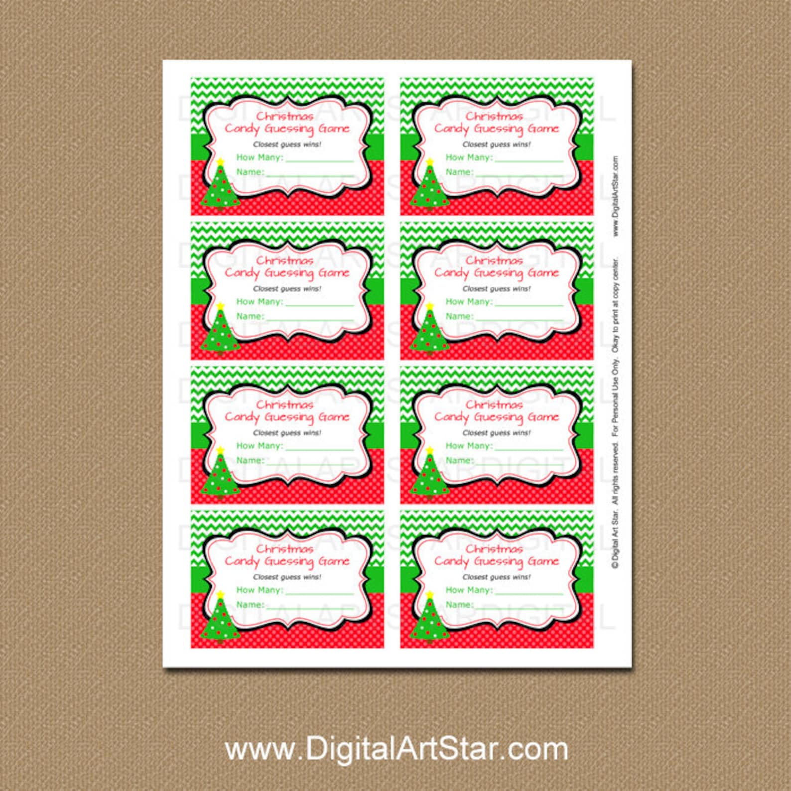 Printable Christmas Game Holiday Candy Guessing Game Guess - Etsy