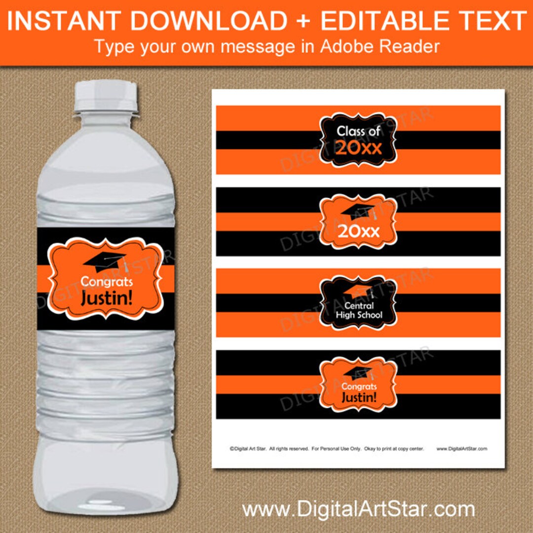 Graduation Party Decorations 2024, EDITABLE Graduation Water Bottle ...