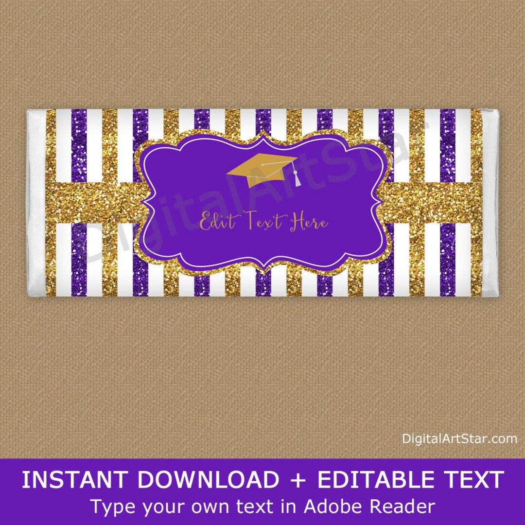 Candy Bar Wrapper Template Graduation Purple and Gold Graduation ...