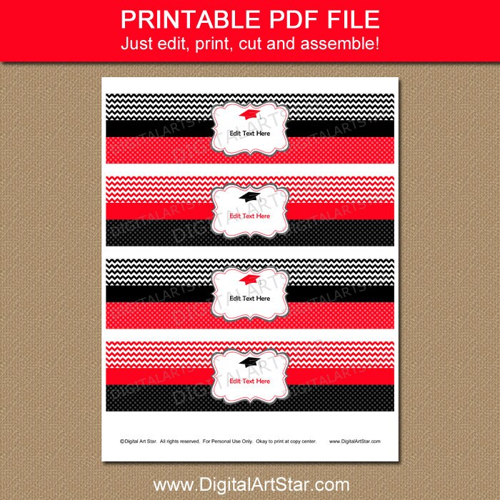 Graduation Water Bottle Labels Instant Download Red and | Etsy