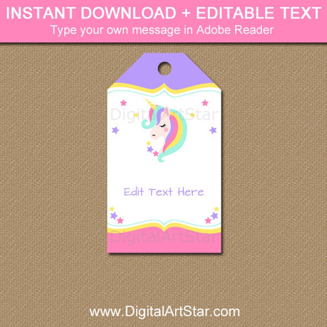 Unicorn Birthday Tags, Unicorn Favor Tags, Printable Tag, Hang Tags ...