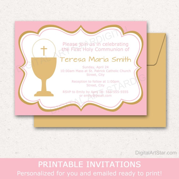 PRINTABLE First Communion Invitation, Girl First Communion Invitation ...