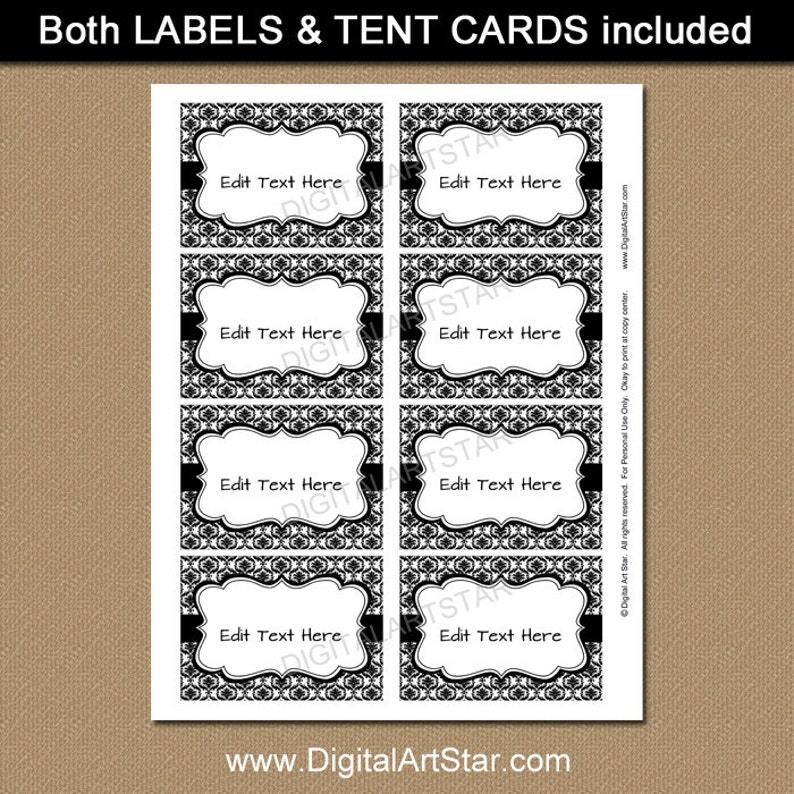 Black and White Food Labels Damask Food Label Candy Buffet | Etsy