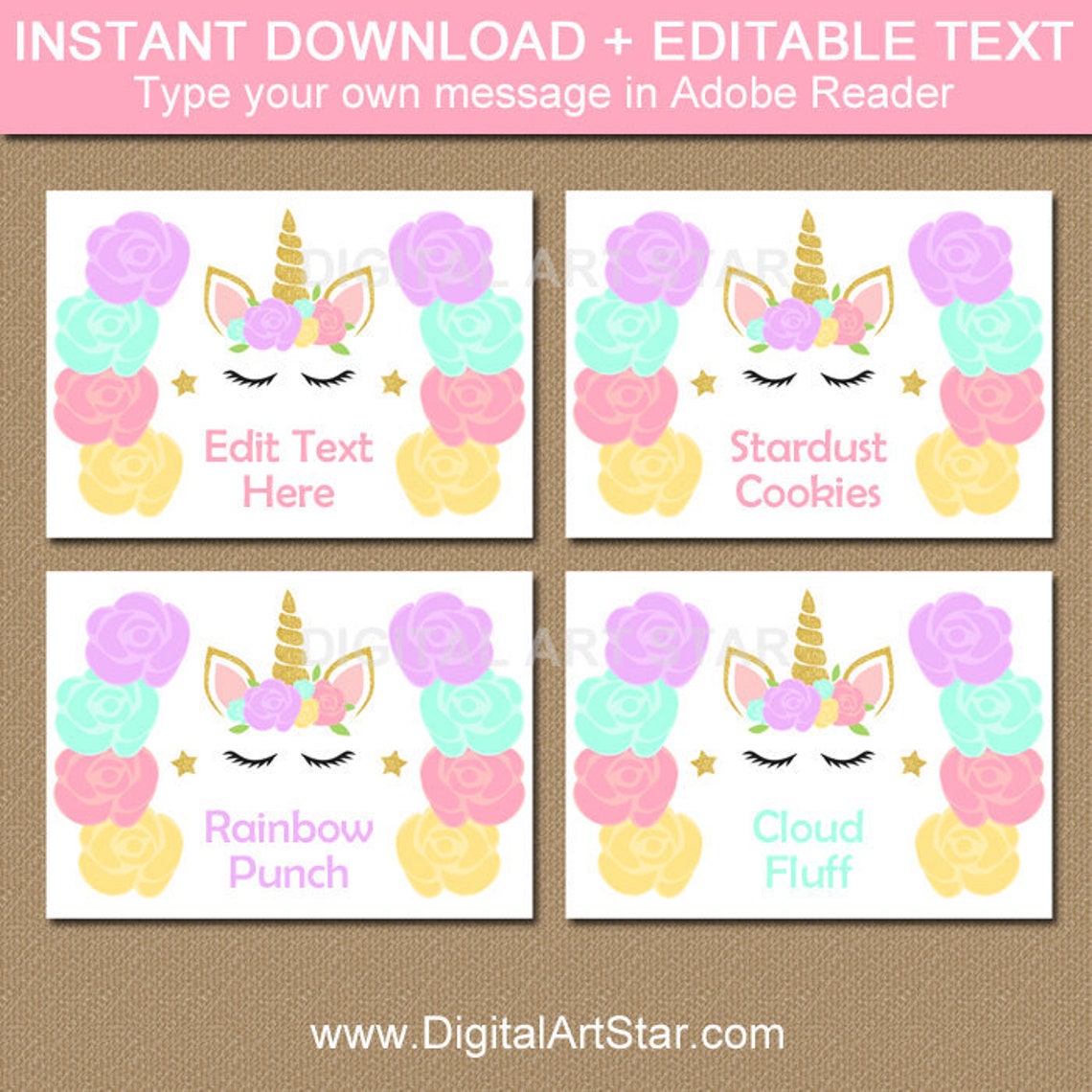 Unicorn Food Labels Unicorn Food Tents Unicorn Food Tags - Etsy