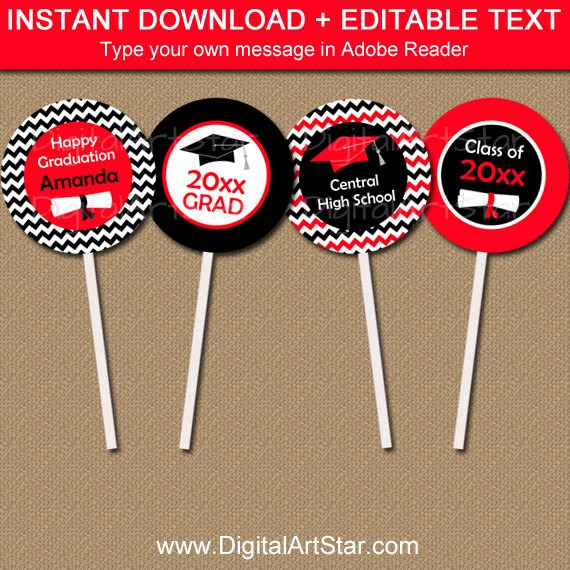 EDITABLE Graduation Cupcake Toppers, Graduation Cupcake Picks INSTANT ...