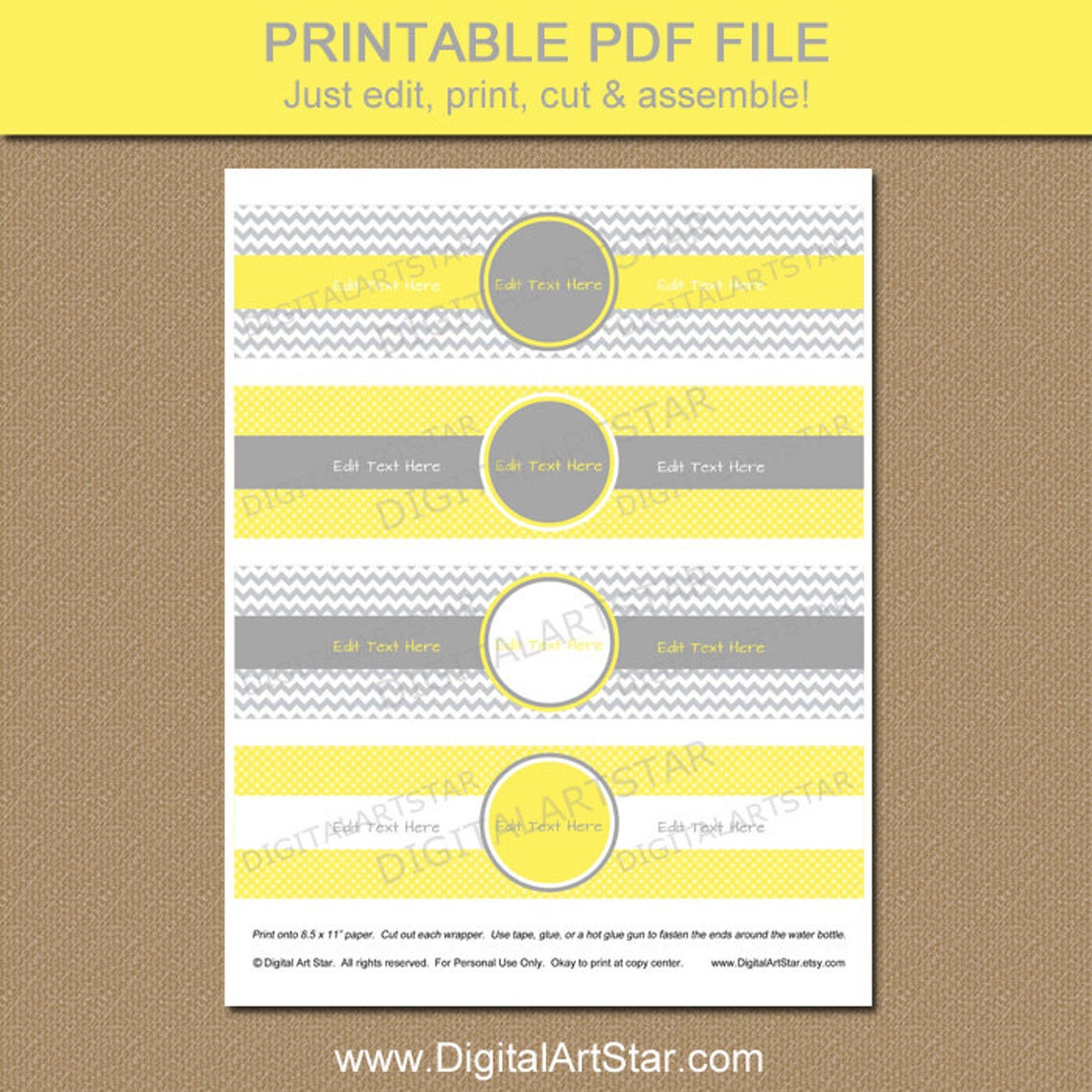 Yellow Gray Chevron Water Bottle Labels Gender Neutral Baby | Etsy