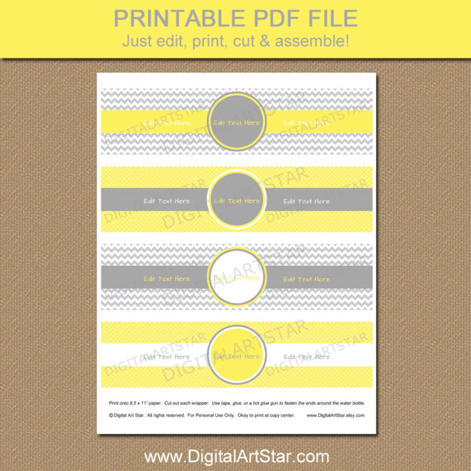 Yellow Gray Chevron Water Bottle Labels Gender Neutral Baby | Etsy