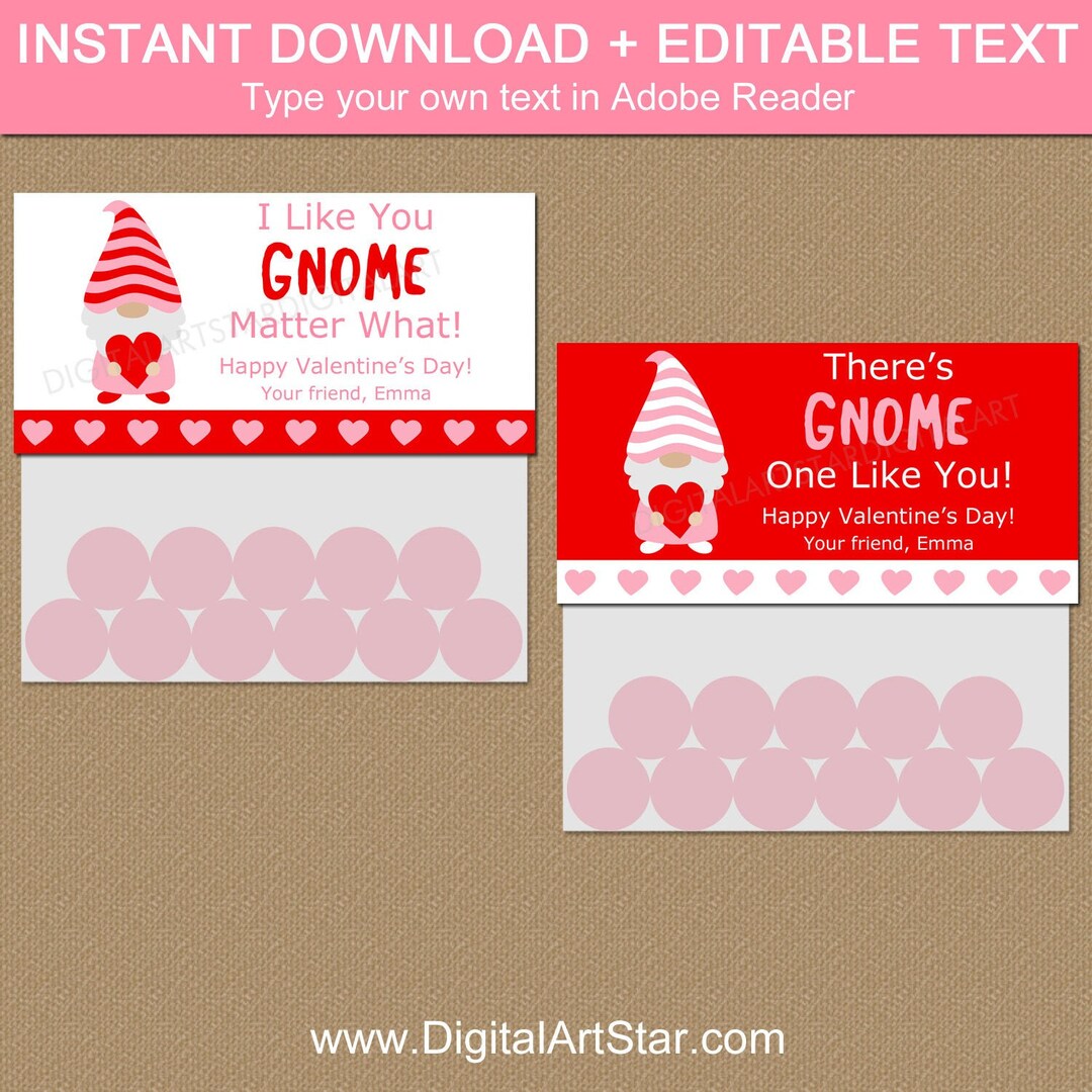 Gnome Valentine Treat Bag Toppers Printable Valentine Bag - Etsy