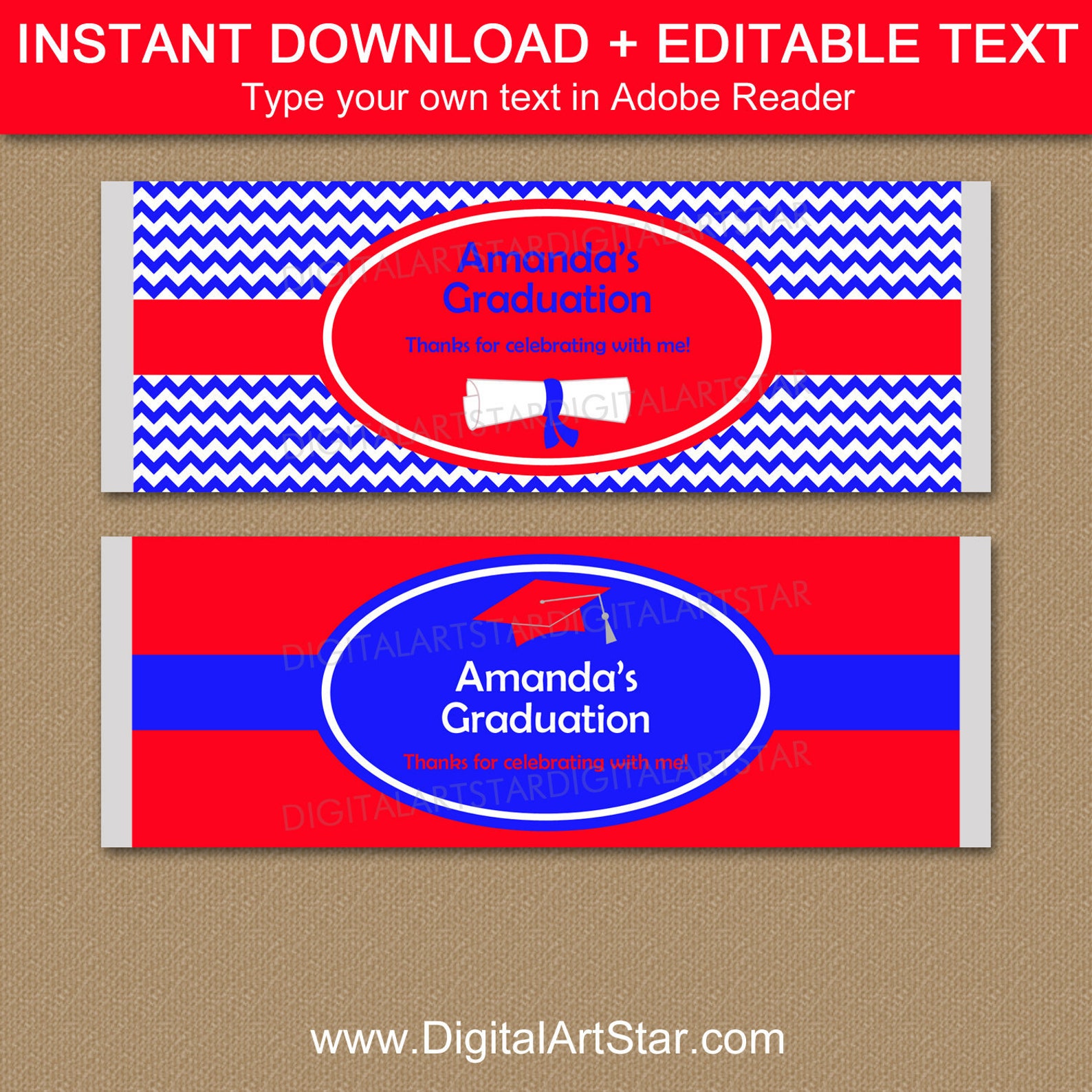 Graduation Candy Bar Wrapper Template Red and Blue Graduation - Etsy