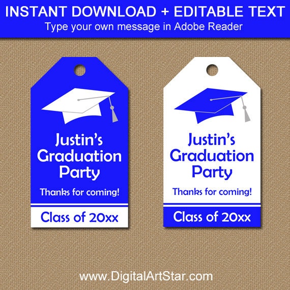 Graduation Tags, Graduation Thank You Tags, Royal Blue Hang Tags, High ...