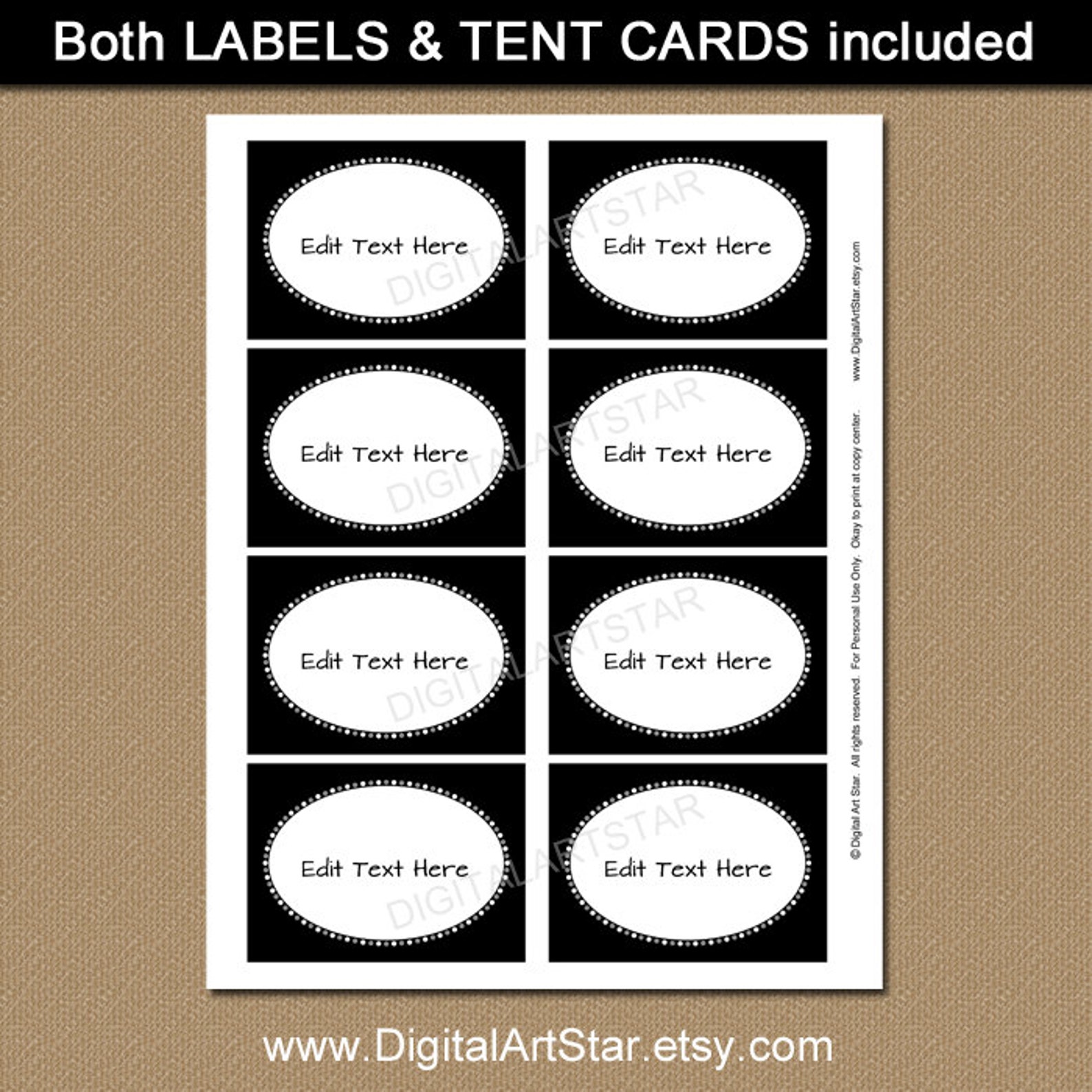 Black and White Buffet Cards EDITABLE Printable Labels Tent - Etsy