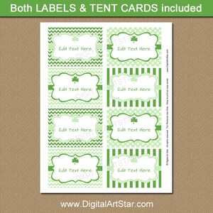 St Patricks Day Labels, Shamrock Labels, Place Cards, Food Tents, Candy ...