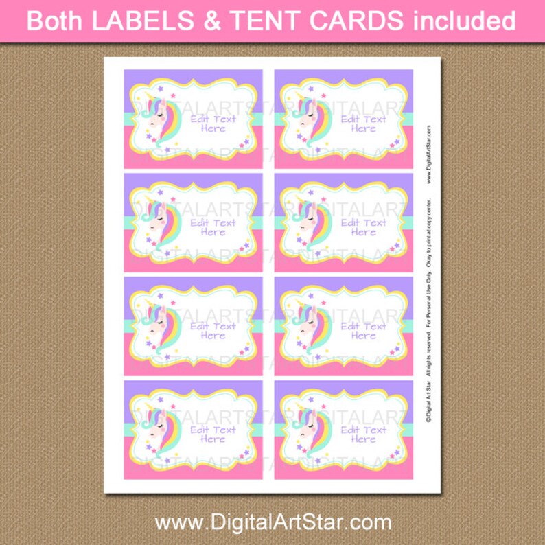 Unicorn Candy Buffet Labels Girl Birthday Label Girl Baby - Etsy