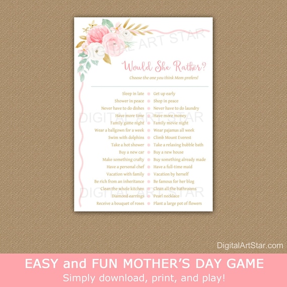 Mother's Day Would You Rather - Mothers Day This or That Template ...