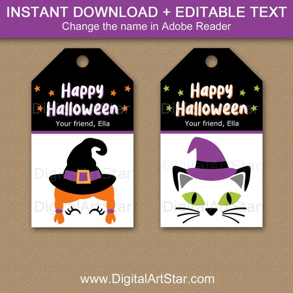 Halloween Gift Tags, Black and White Halloween Tags Digital Download ...