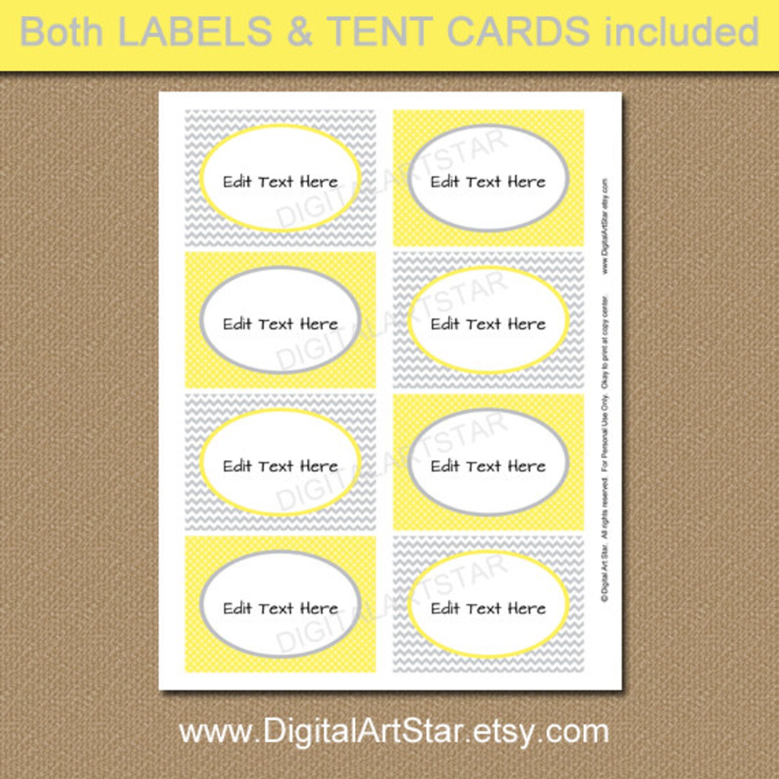 Yellow Gray Chevron Buffet Cards Yellow Gray Wedding Labels - Etsy