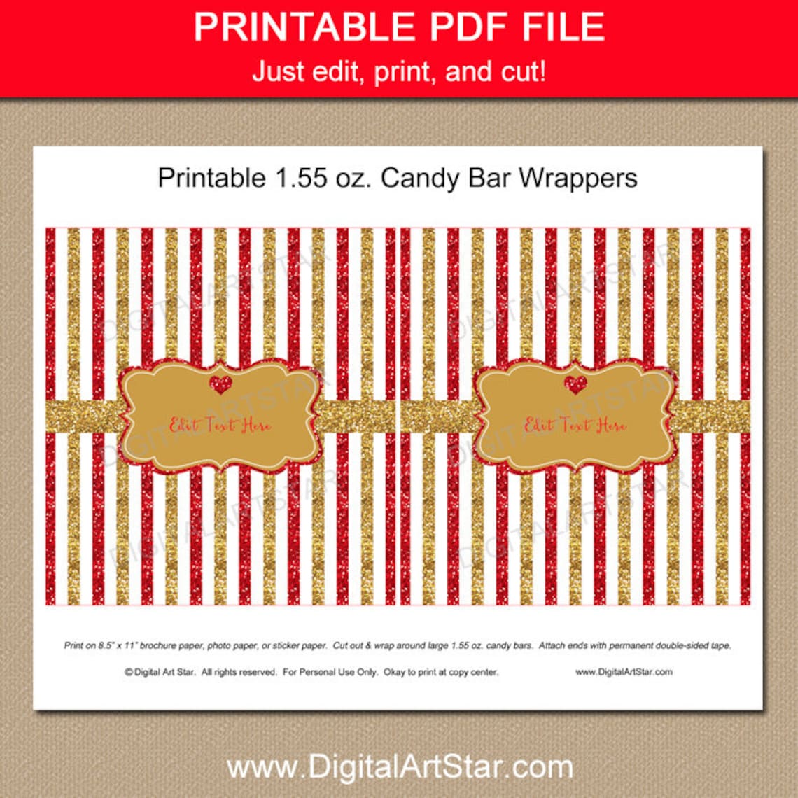 Red and Gold Candy Bar Wrappers Printable Wedding Candy - Etsy