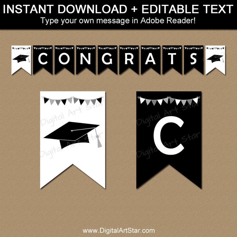 Printable Graduation Banner Template Black and White - Etsy