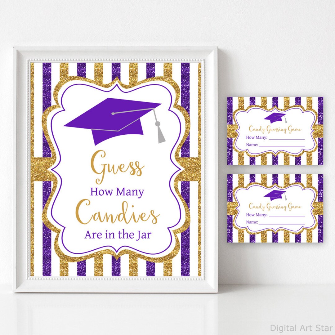 Printable Graduation Party Game, Candy Guessing Game Graduation, Purple ...