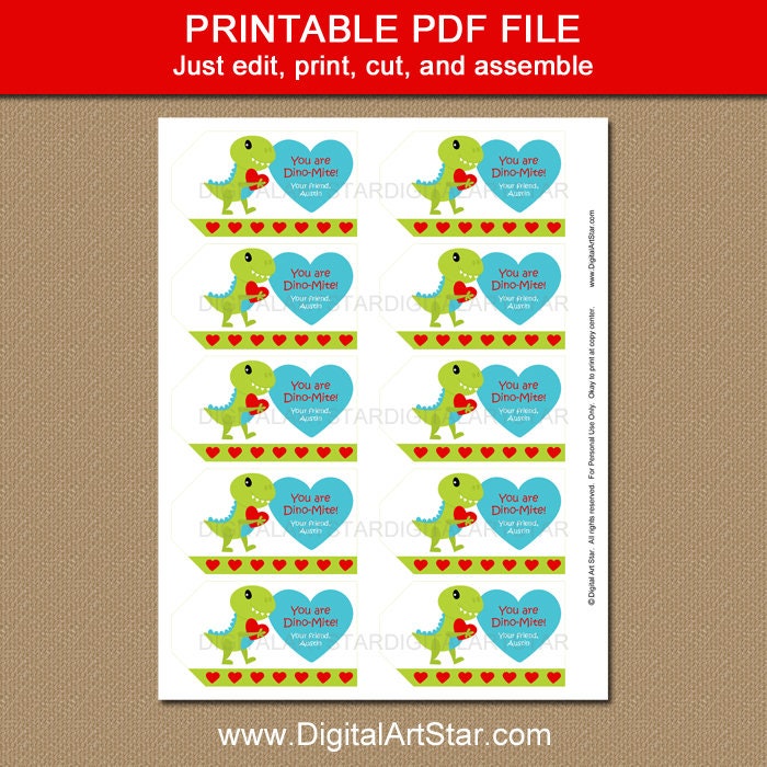 Dino-mite Valentine Tags for Kids Dinosaur Valentine | Etsy