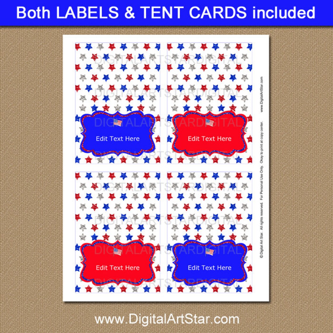 4th of July Place Cards Template Editable Food Labels - Etsy