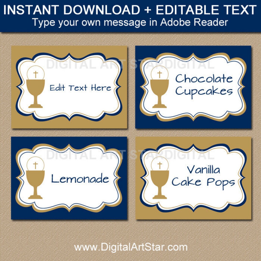 First Communion Place Cards, Printable Labels Stickers, Communion Candy ...
