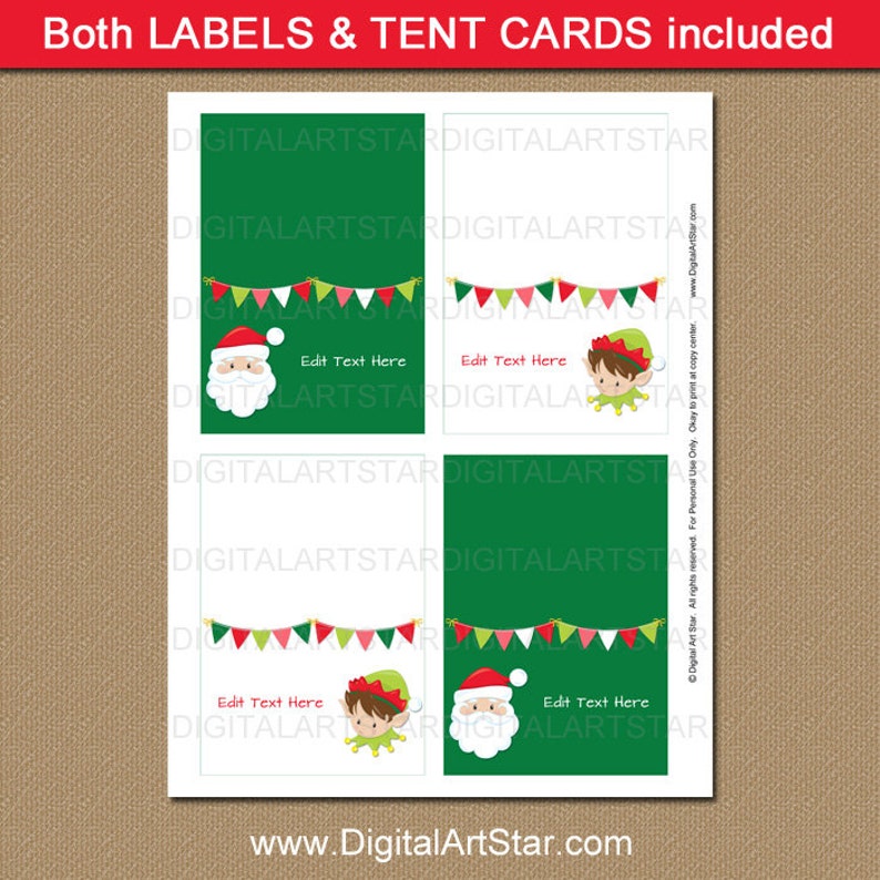 Christmas Place Cards Santa Labels Santa Food Labels Santa - Etsy