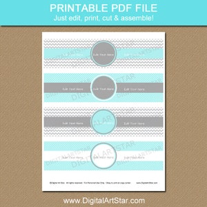 Boy Baby Shower Party Decorations Aqua Grey Chevron Water Bottle Labels ...