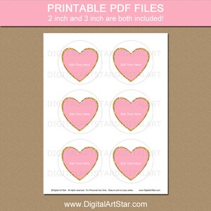 Pink Heart Favor Bag Stickers Pink and Gold Wedding Favor Label ...